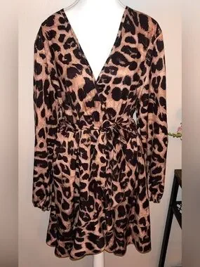 Dresses | Leopard Print Wrap Dress Black Tan | Poshmark